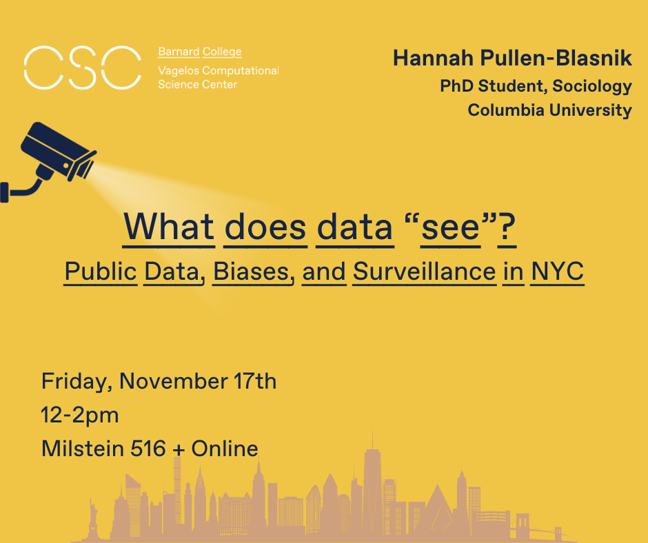 CANCELED: CSC Workshop: What does data “see”? Public Data, Biases, and Surveillance in NYC ...
